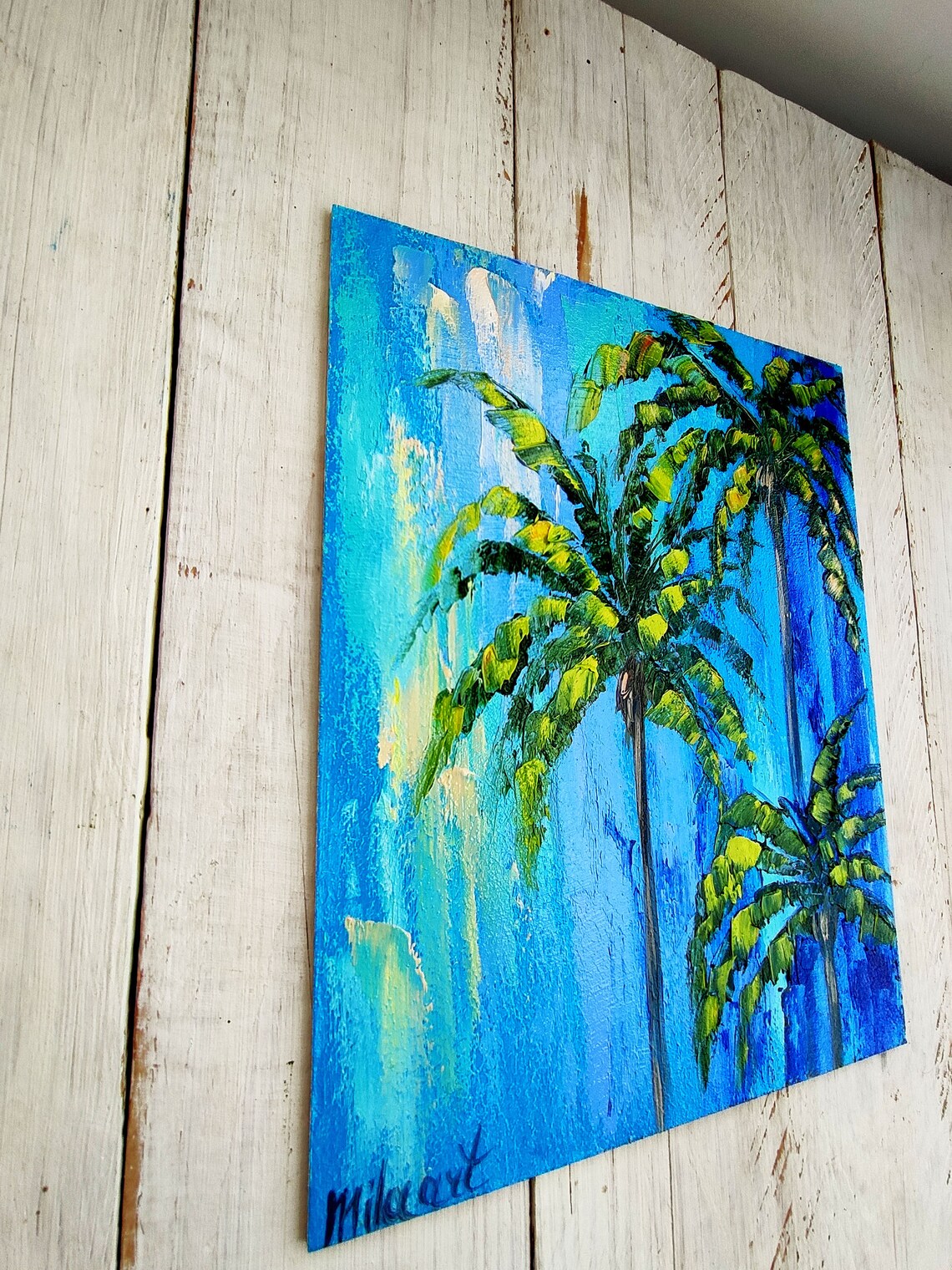 Abstract Palm Tree Wall Art Impasto Oil Painting Preppy Room - Etsy