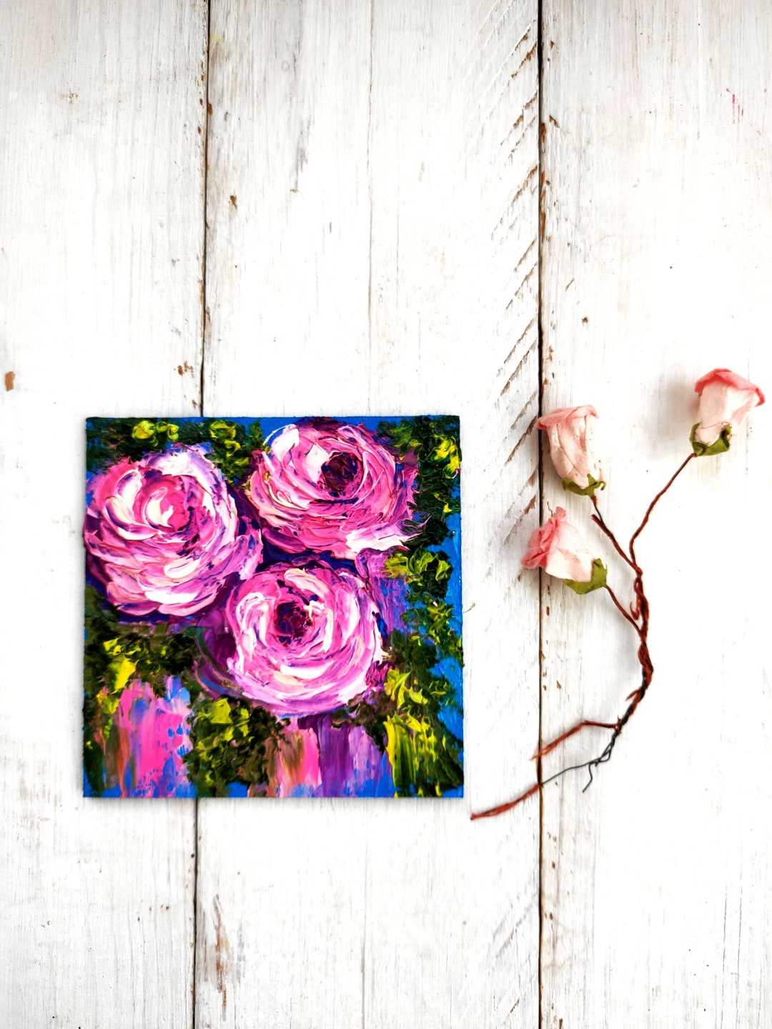 Blossom Flower 4x4 Oil Painting Impasto Floral Artwork Mini Canvas Art ...