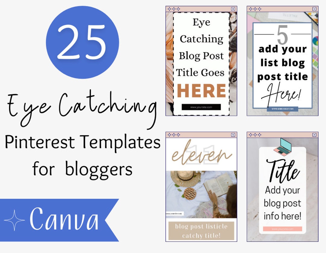 Eye Catching Pinterest Templates for Bloggers - Editon Canva - Etsy