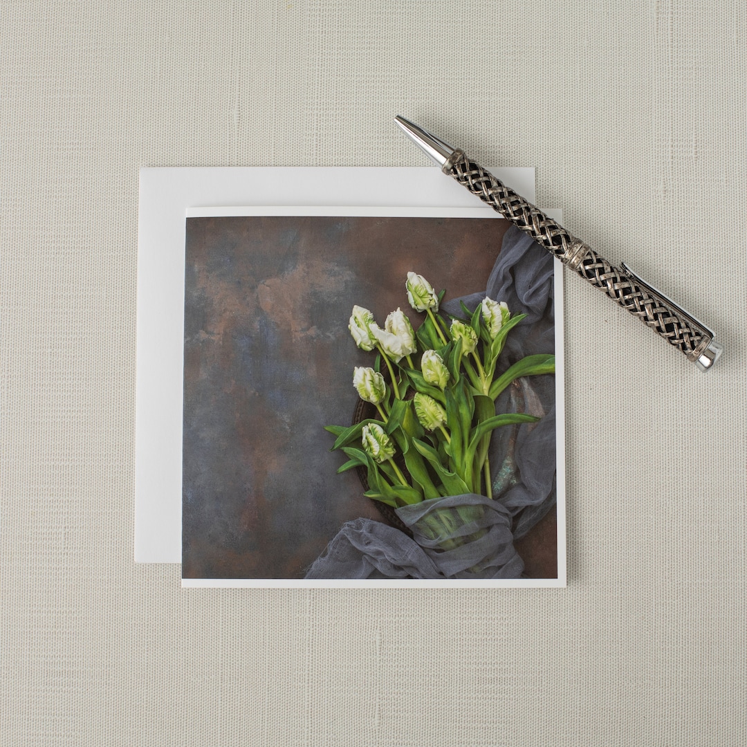 White Tulips on Bronze Letters Note Cards Stationery, Folded, Blank ...