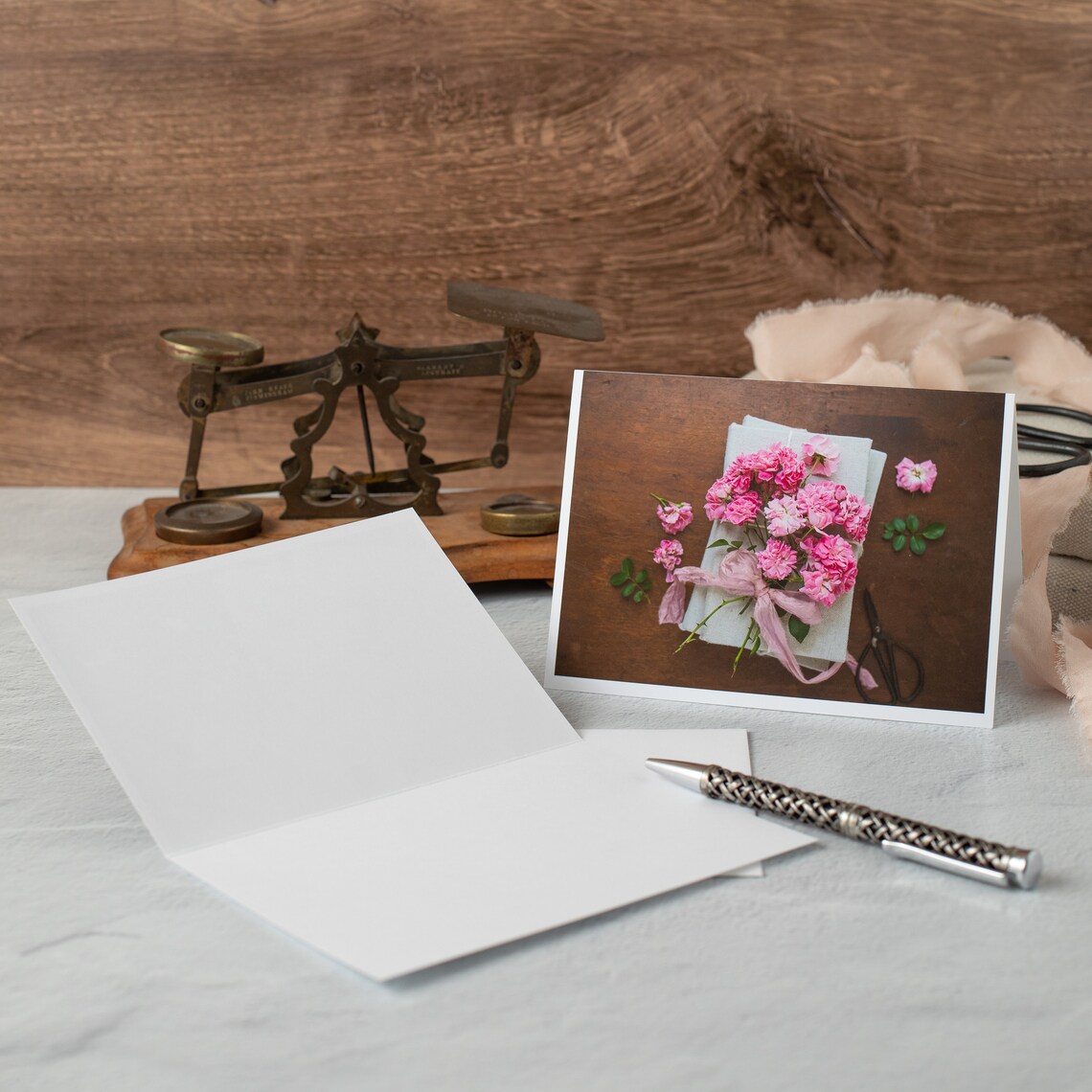 Pink Heritage Roses Note Card Set: Blank Stationery With White ...