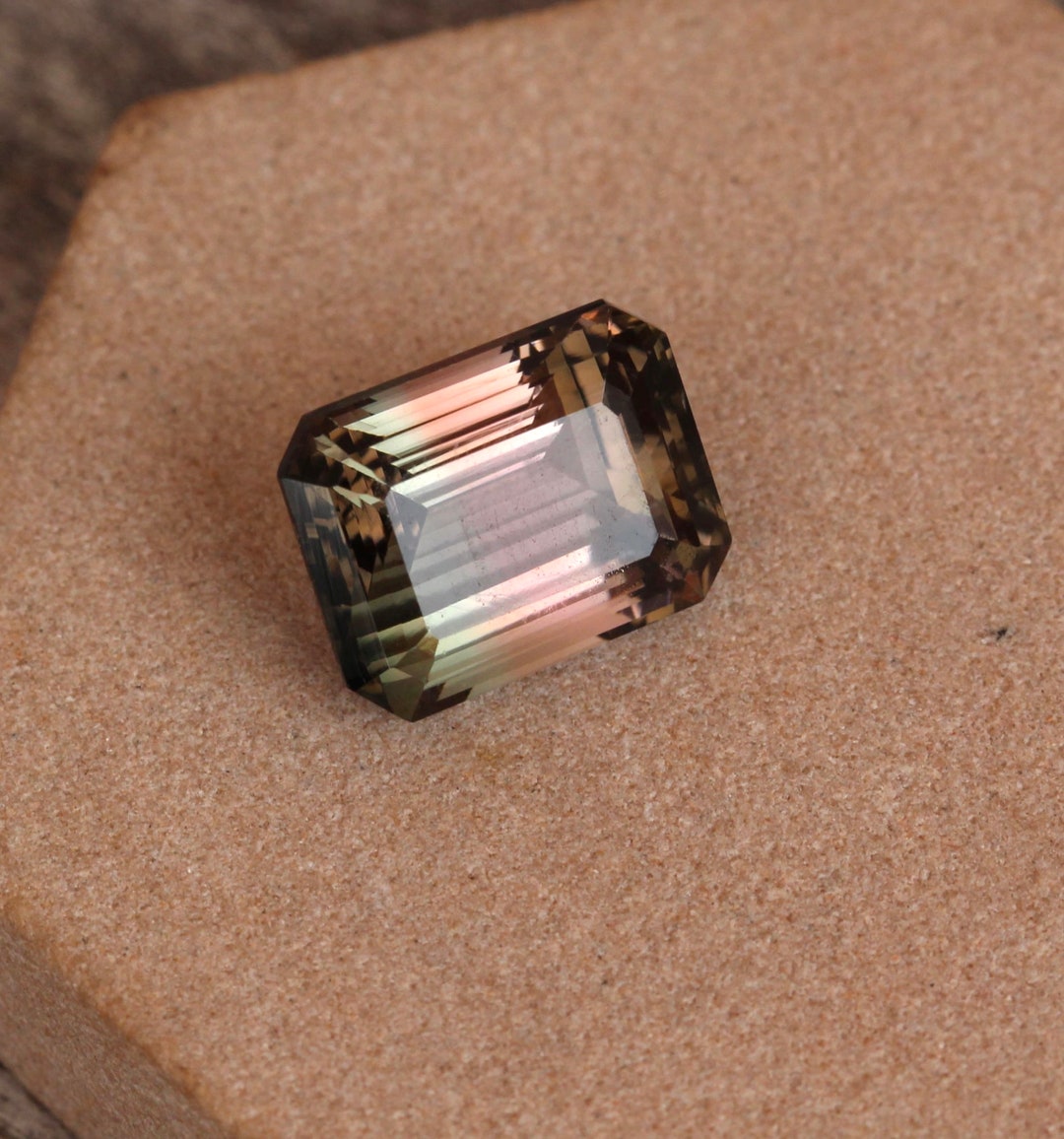 Natural Tri Color Tourmaline Octagon Cut Stone 8.18 Carats , Emerald ...