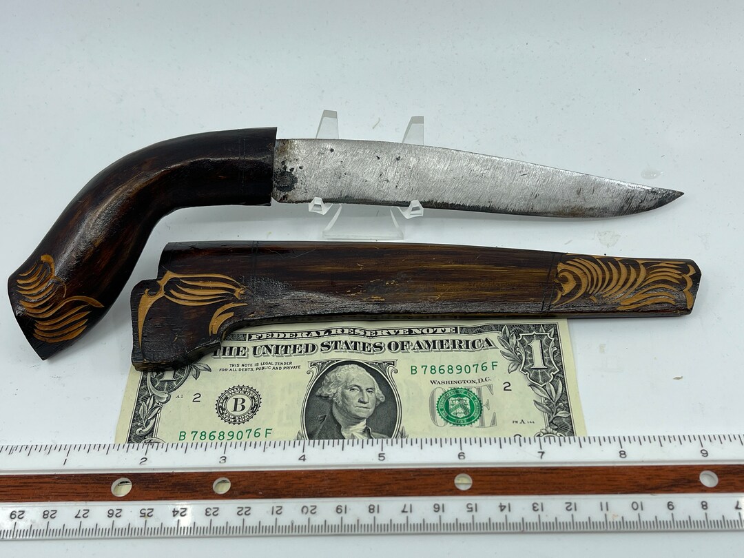 VINTAGE Unique Rare HANDMADE & Hand Carved Knife, Handle and Scabbard ...