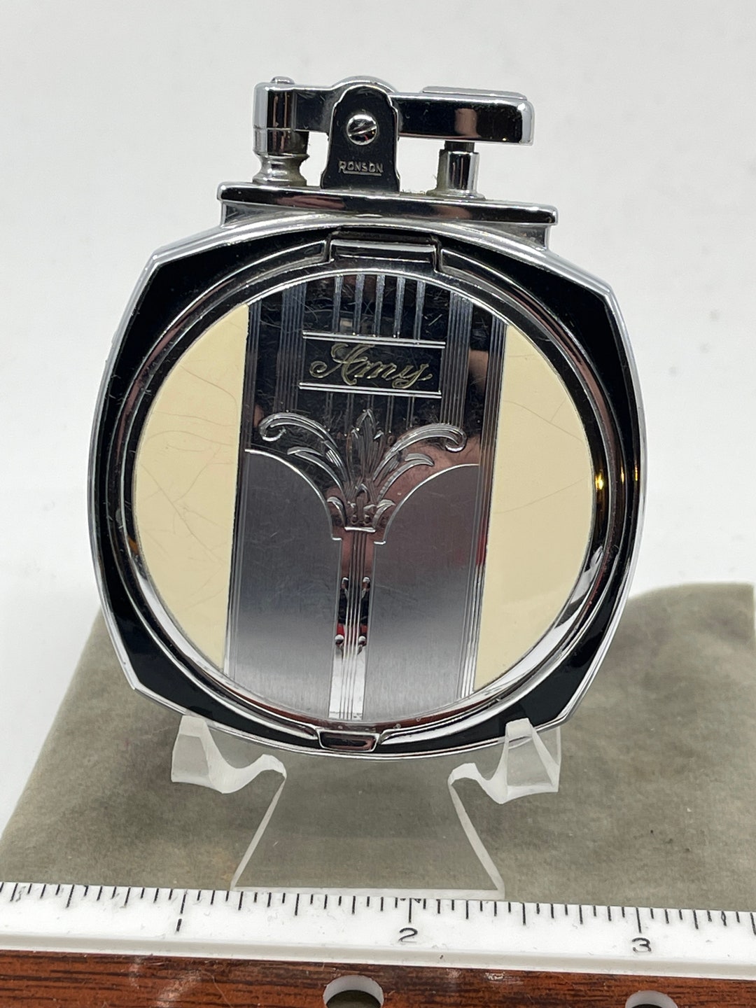 Vintage Rare 1930's Ronson Literpact Enamel & Chrome Lighter W/felt ...