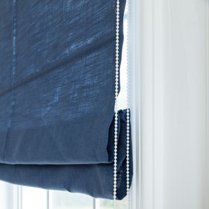 Custom Roman Shade, Solid Dark Blue Shades, Flat and Fold Style With ...