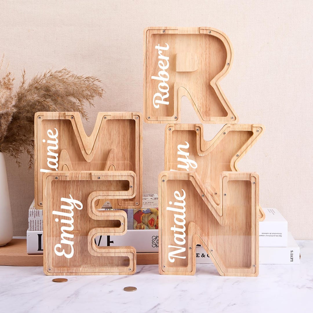 Personalized Letter Piggy Bank, Custom Wood Coin Bank - Etsy