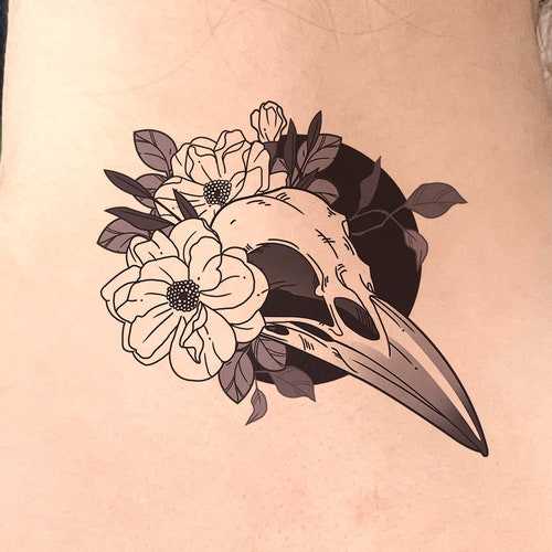 Temporary Tattoo/crow Skull Tattoo/floral Tattoo/ Negative - Etsy Canada