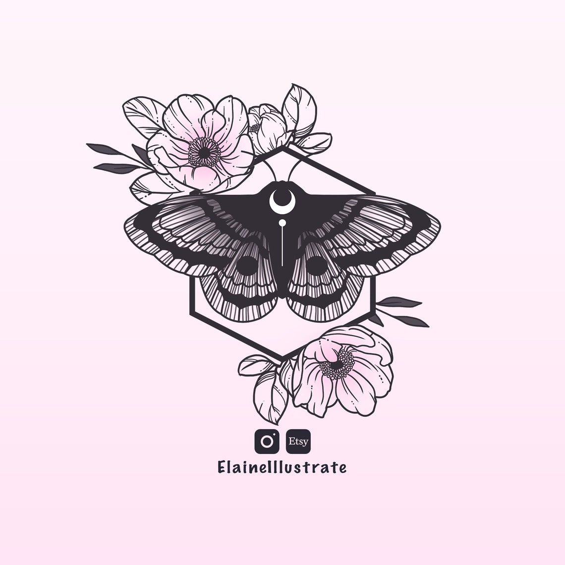 Temporary Tattoo/moth & Floral 3/floral Tattoo/butterfly | Etsy