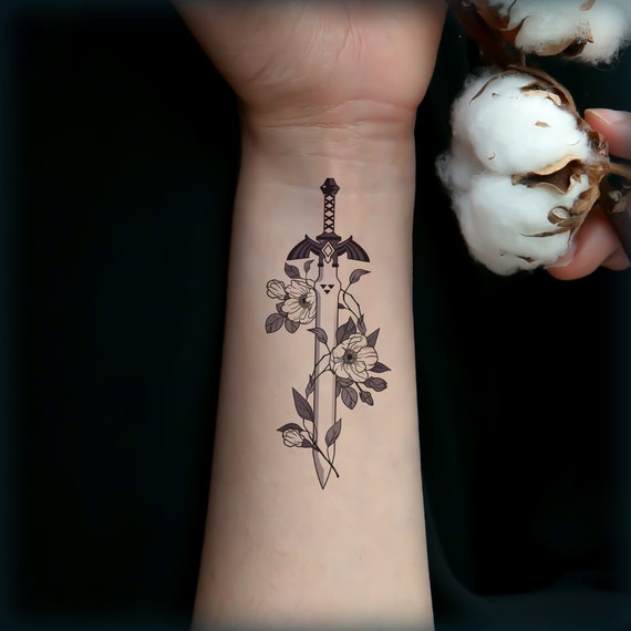 Temporary Tattoo/zelda Master Sword Floral Tattoo | Etsy