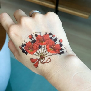 Temporary Tattoo/fan Poppy 2.5"/floral Tattoo/traditional Fan Tattoo ...