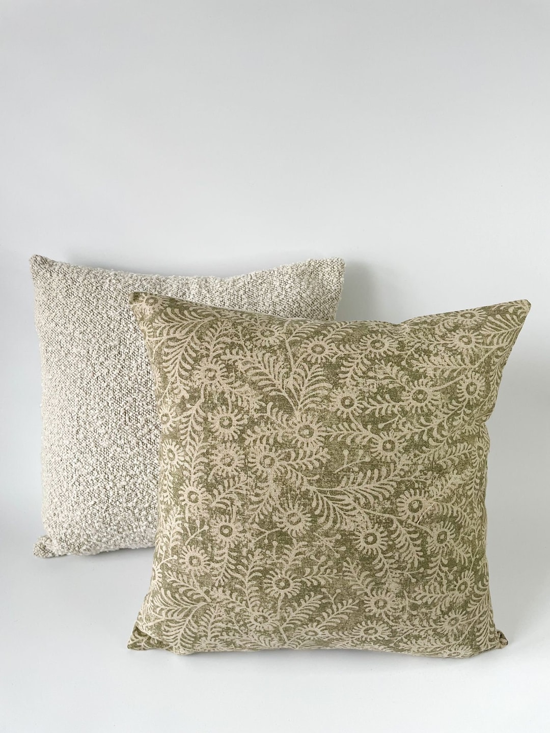 Neptune 'orla' Moss Green Thistle Pattern Fabric Handmade Cushion ...