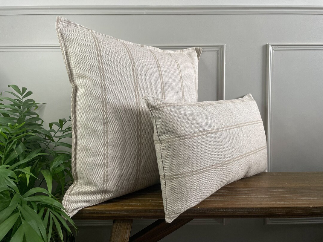 Aubrey (taupe) - Striped Linen Oxford Edge Modern Farmhouse Handmade ...