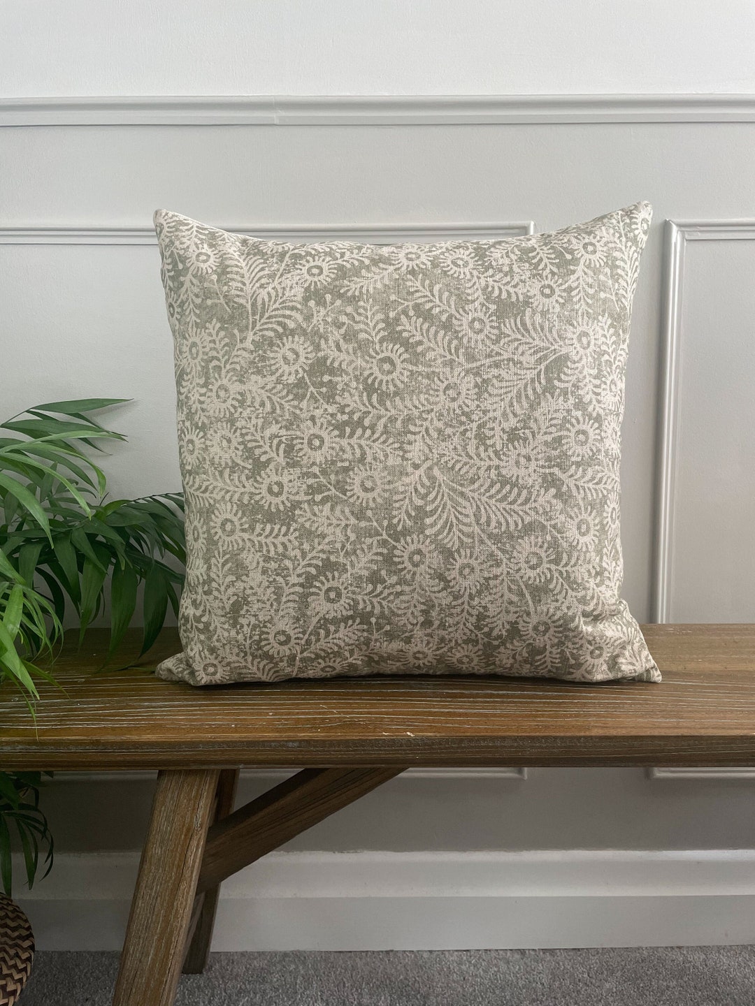 Neptune 'orla' Moss Green Thistle Pattern Fabric Handmade Cushion ...