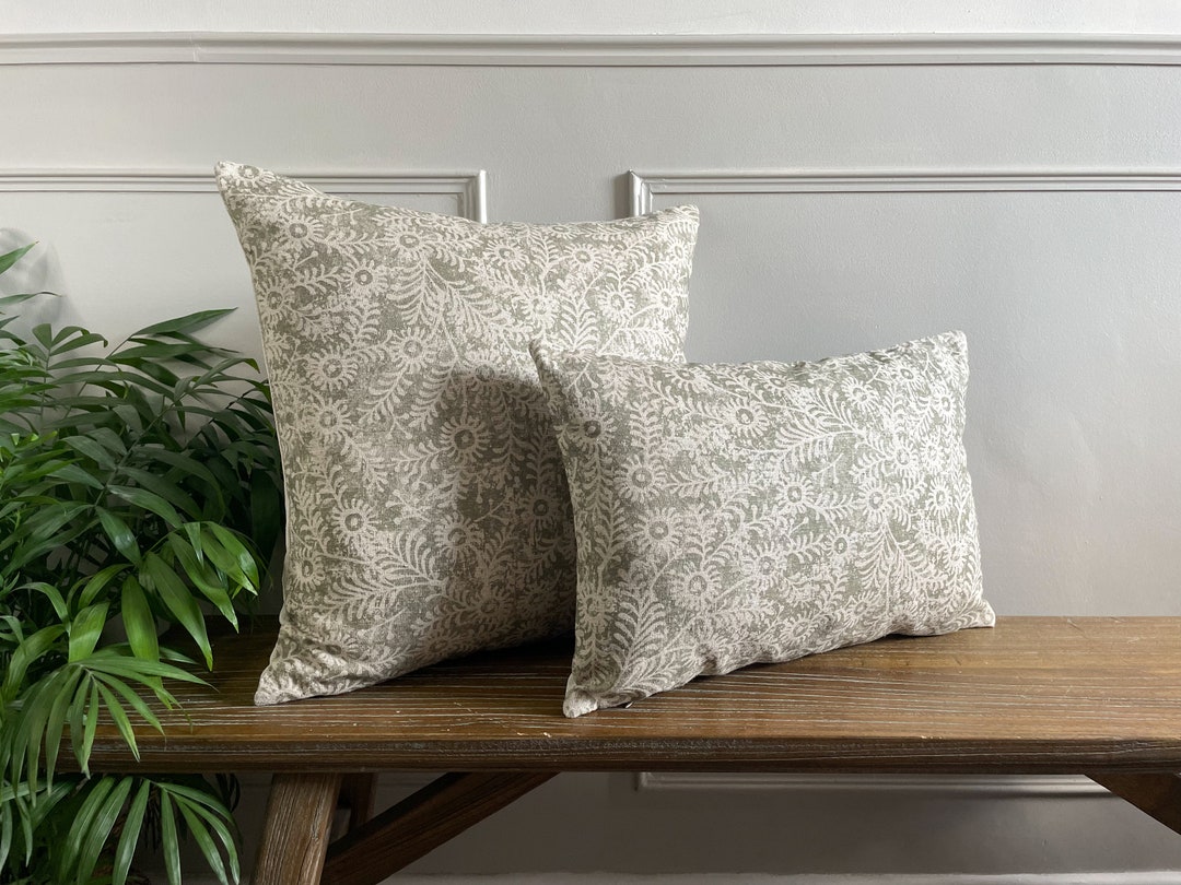 Neptune 'orla' Moss Green Thistle Pattern Fabric Handmade Cushion ...