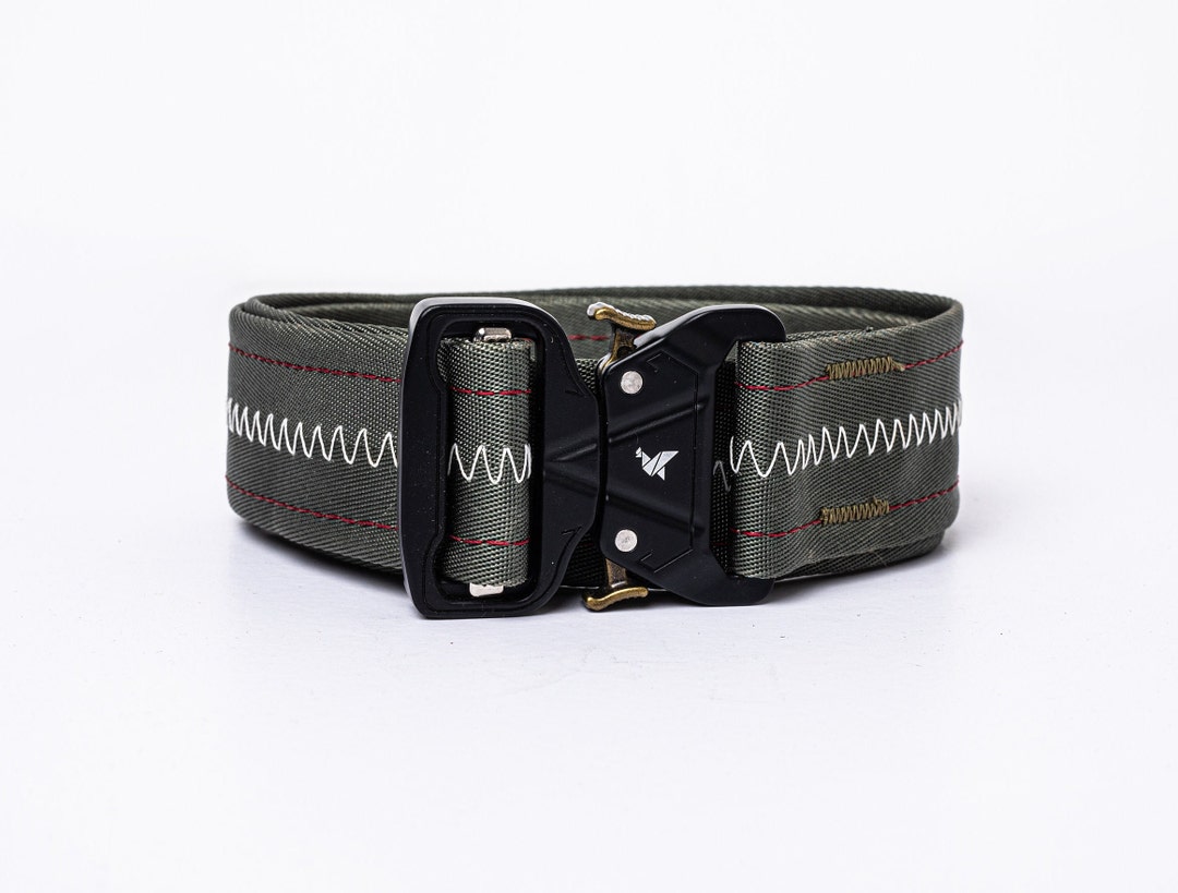 Handmade Green Webbing Belt: Upcycled Vegan Cobra Buckle Strap - Etsy