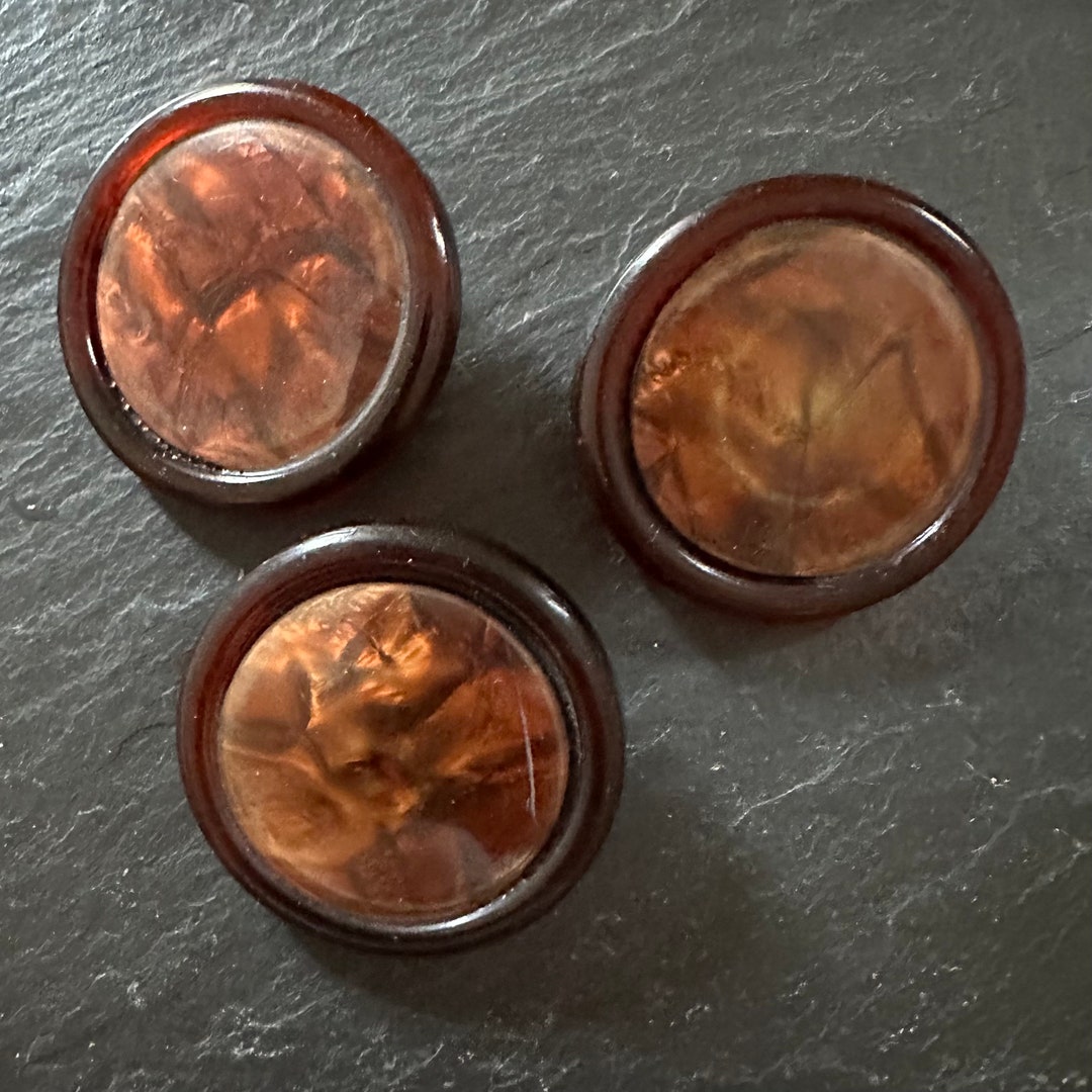 Vintage Large Brown Buttons, Marbled Buttons, Brown Tortoise Buttons, 3 ...
