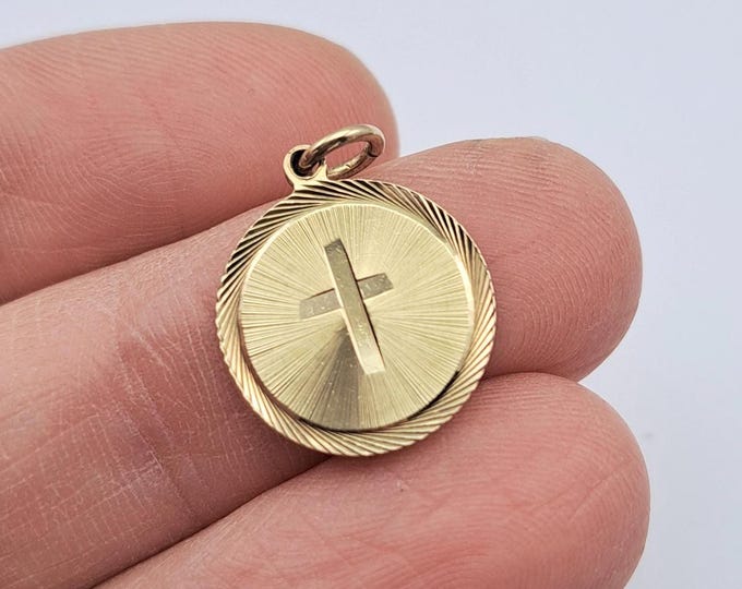 Vintage 9ct Gold Round Engined Turned Cross Pendant, 1971, Solid 9ct ...