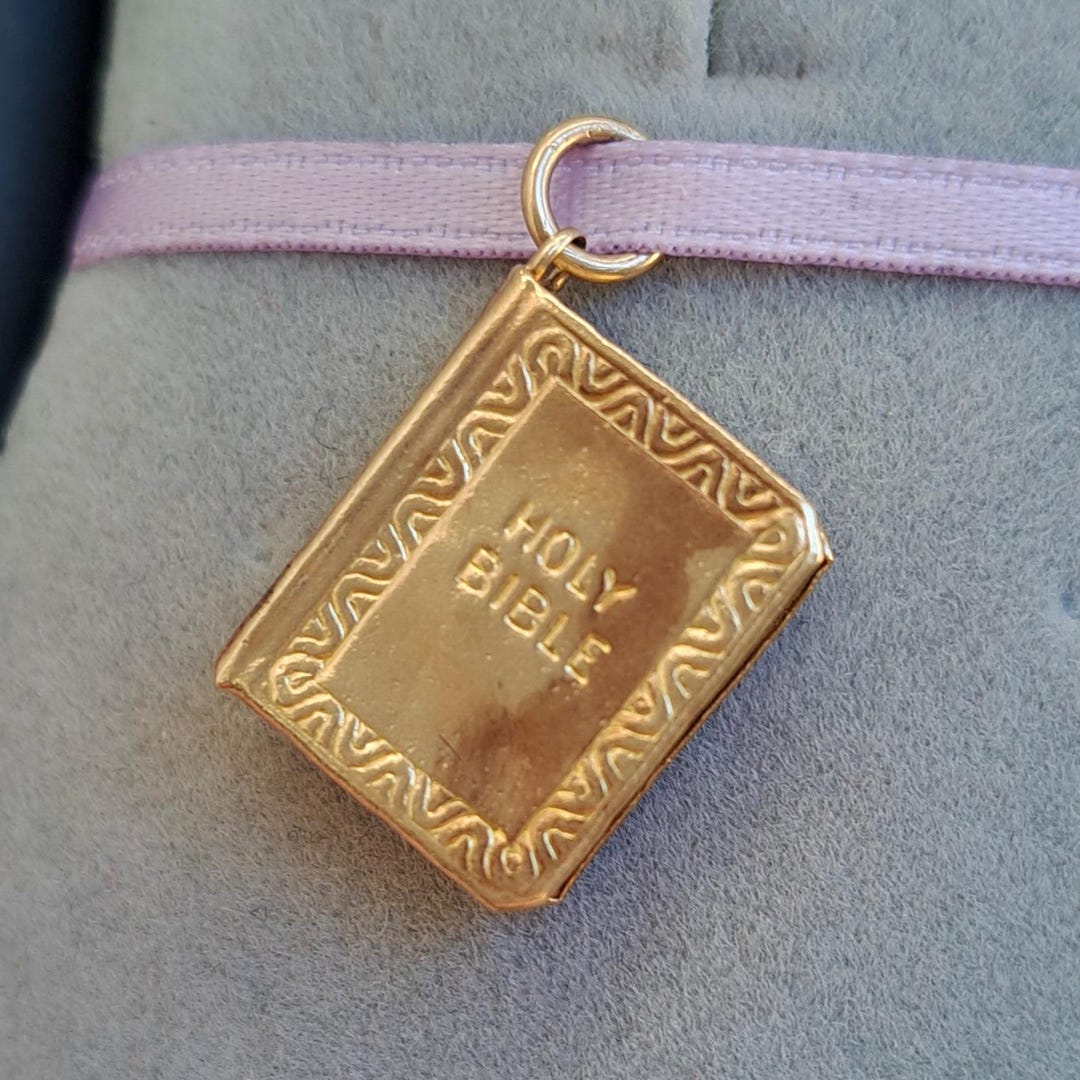 Vintage 9ct Gold Bible Charm, 1960s, Genuine 9k Yellow Gold Holy Bible ...