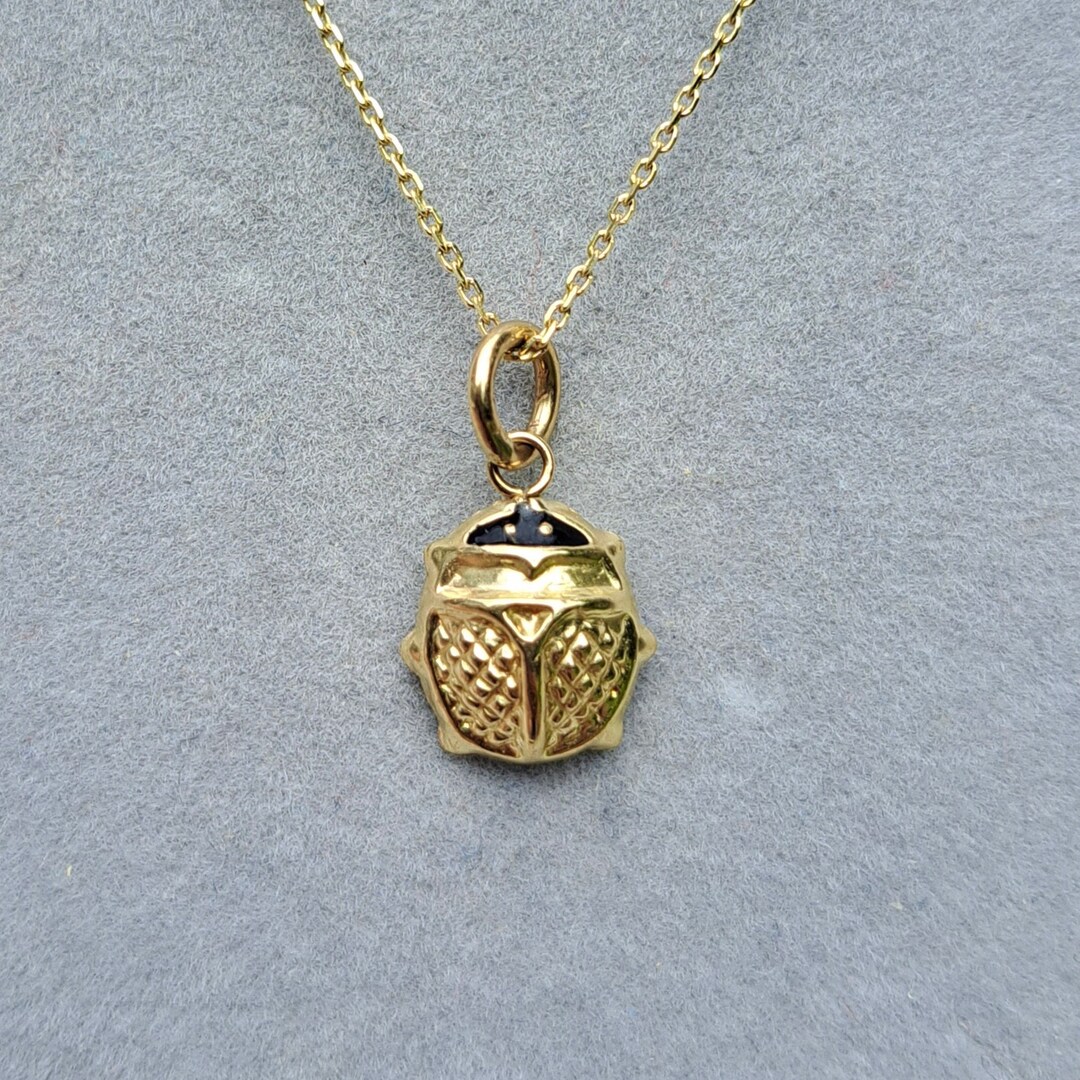 9ct Gold and Black Enamel Small Ladybird Charm, for Necklace Chain or ...