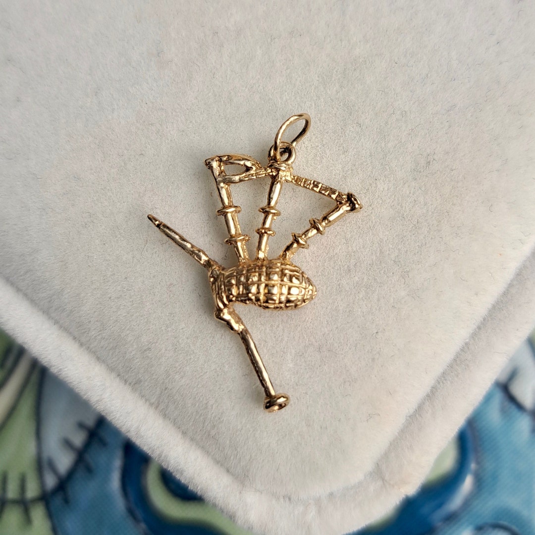 Vintage 9ct Gold Bagpipes Charm, Solid Yellow Gold Jewellery, for ...
