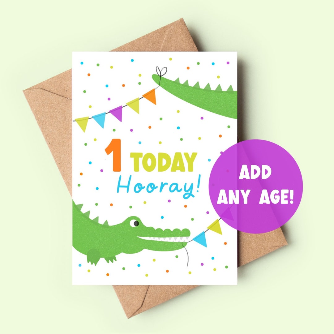 Crocodile Birthday Card Custom Age Card for Kids Colourful - Etsy