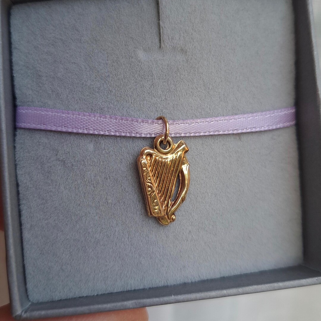 Vintage 9ct Gold Harp Charm, 1960s, Solid Gold Instrument Pendant ...