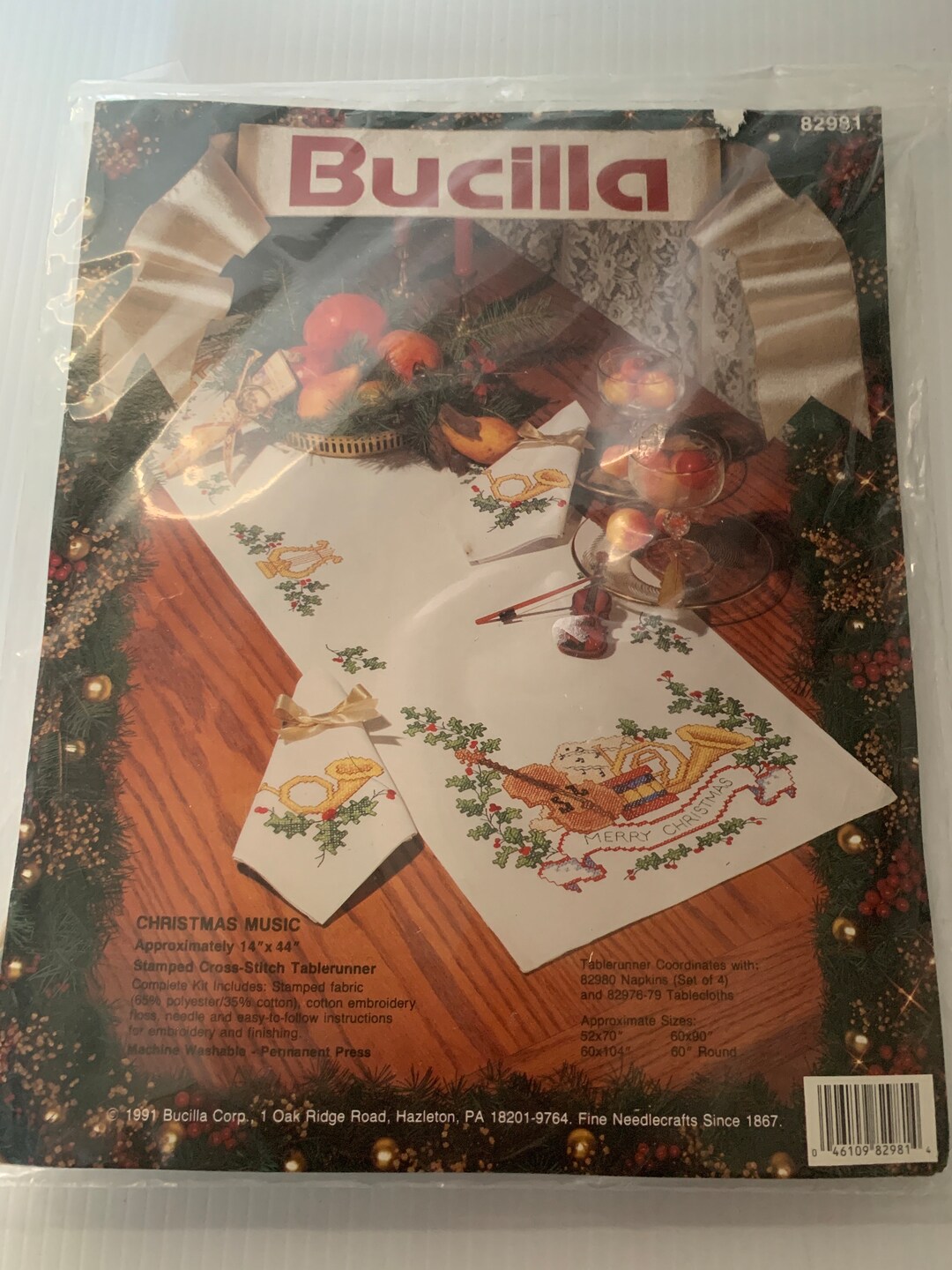 Bucilla 1991 NEW Vintage Christmas Music Stamped Crossstitch Table ...