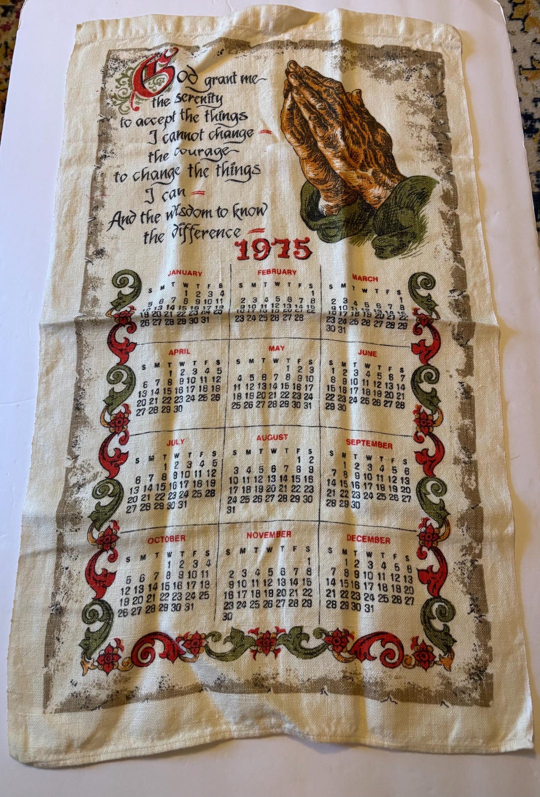 Vintage Linen Calendar Year Tea Towel 1975 - Etsy