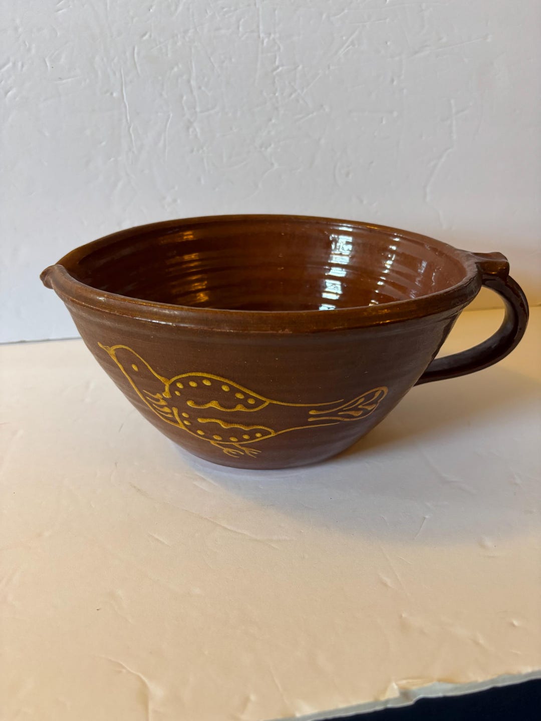 Vintage Redware Pottery Bowl Bird Design - Etsy