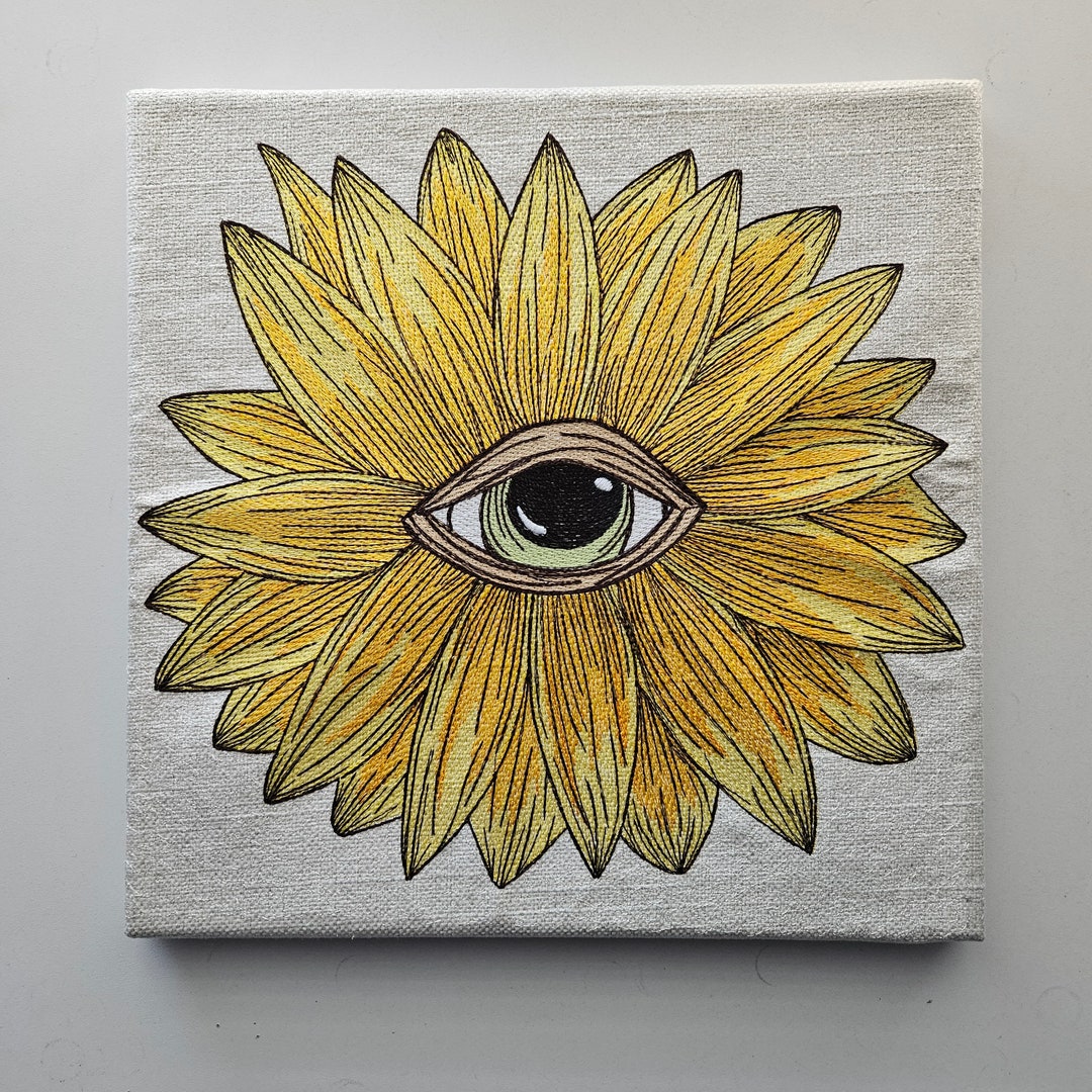 Sunflower Eye 12" X 12" Embroidered Wall Art - All Seeing Eye, Mystical ...