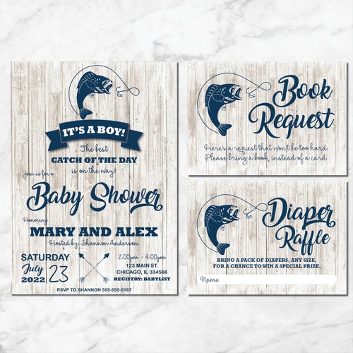 Fishing Baby Shower Invitations Diaper Raffle Book Request | Etsy