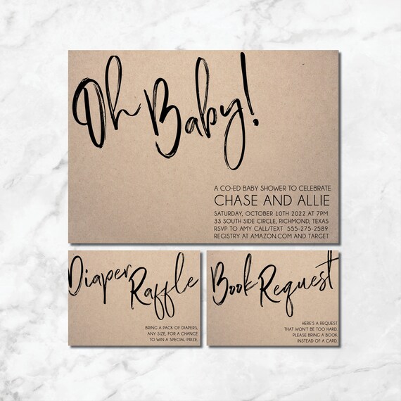 Oh Baby Shower Invitation Diaper Raffle Book Card | Etsy