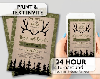 Oh Deer Baby Shower Invitation Little Buck Baby Shower Camo Baby Shower ...