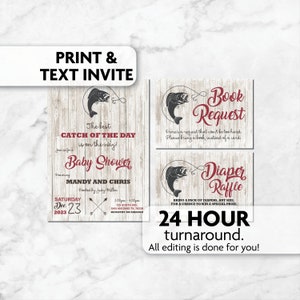 Fishing Baby Shower Invitations | Diaper Raffle | Book Request | Print ...