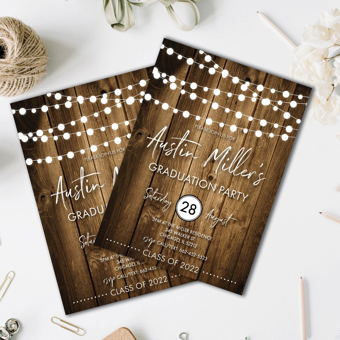 Rustic Graduation Party Invitation | Print, Text or Email Invite ...