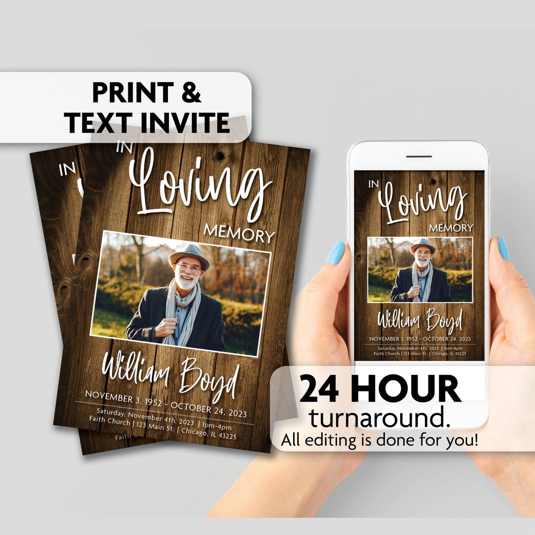 Memorial Invite | Celebration of Life | Funeral | Print, Text or Email ...