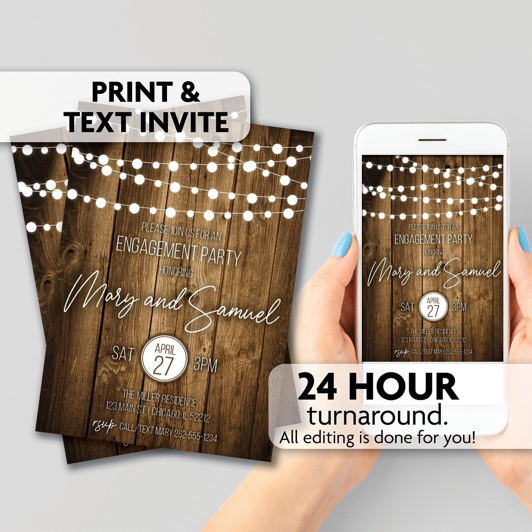 Rustic Engagement Invitations | String Lights | Print, Text or Email ...