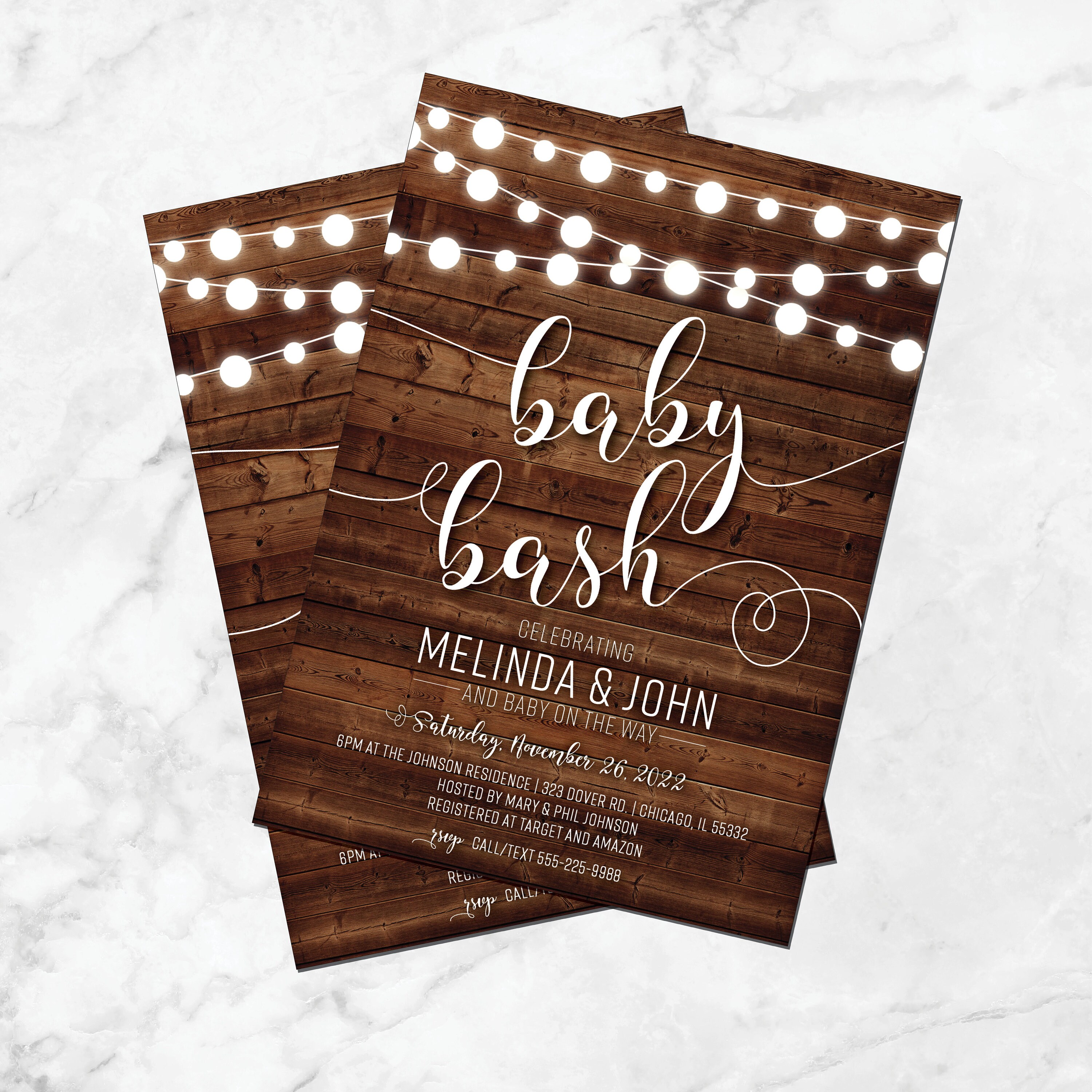 Baby Bash Shower Invitation Rustic String Lights | Etsy