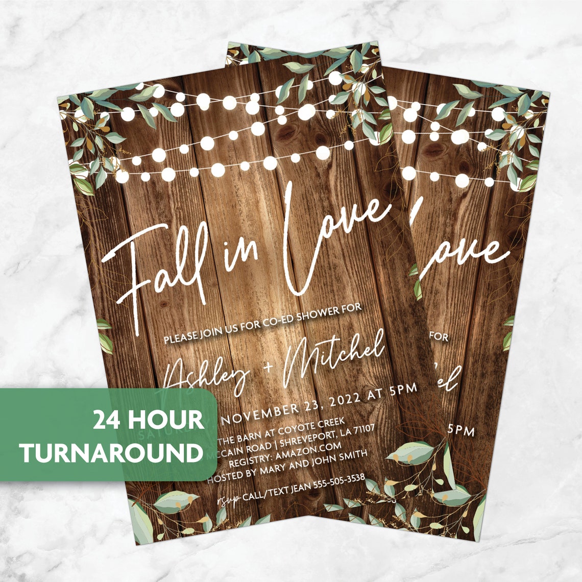 Fall in Love Rustic Couples Shower Invitation - Etsy