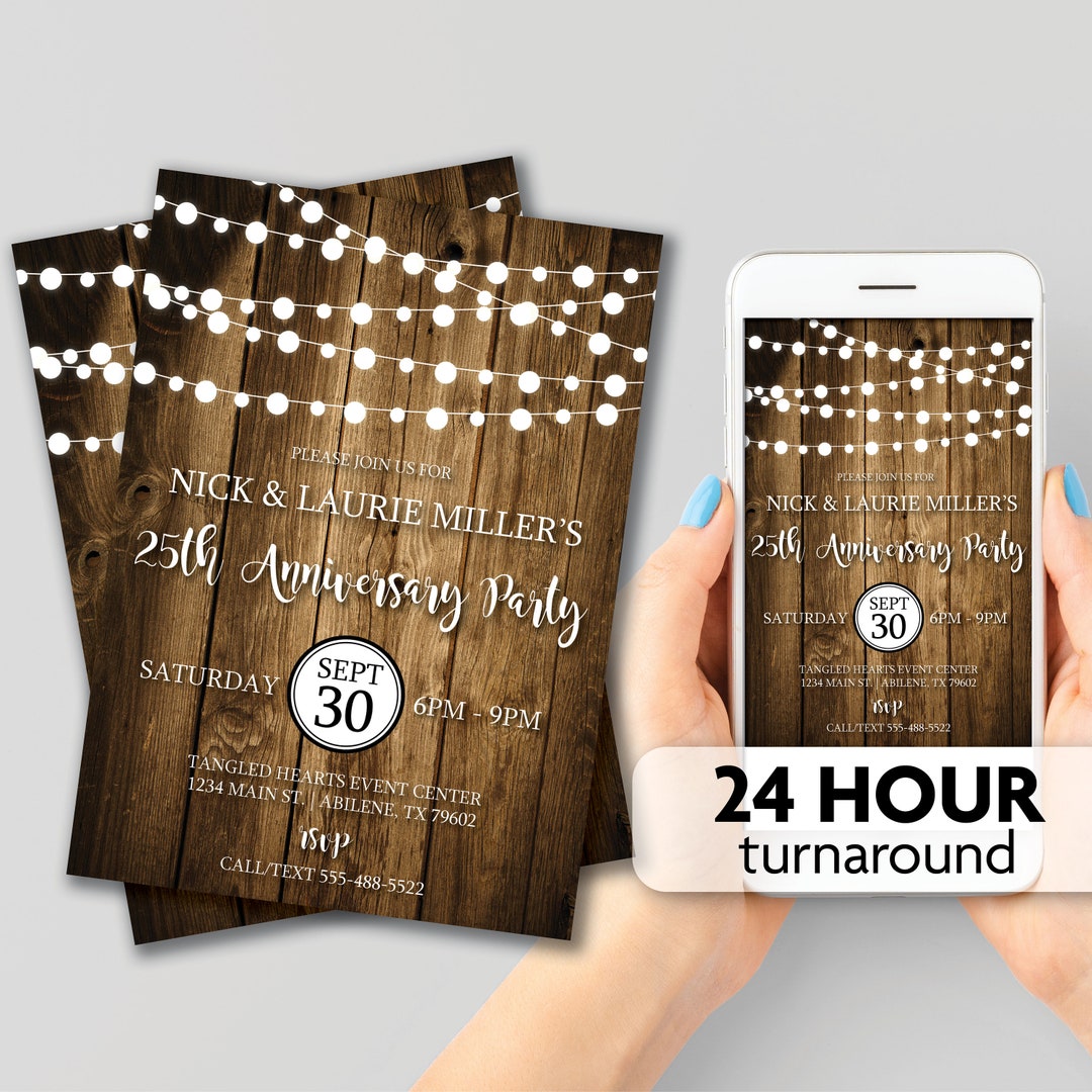 Rustic Anniversary Party Invitation String Lights - Etsy