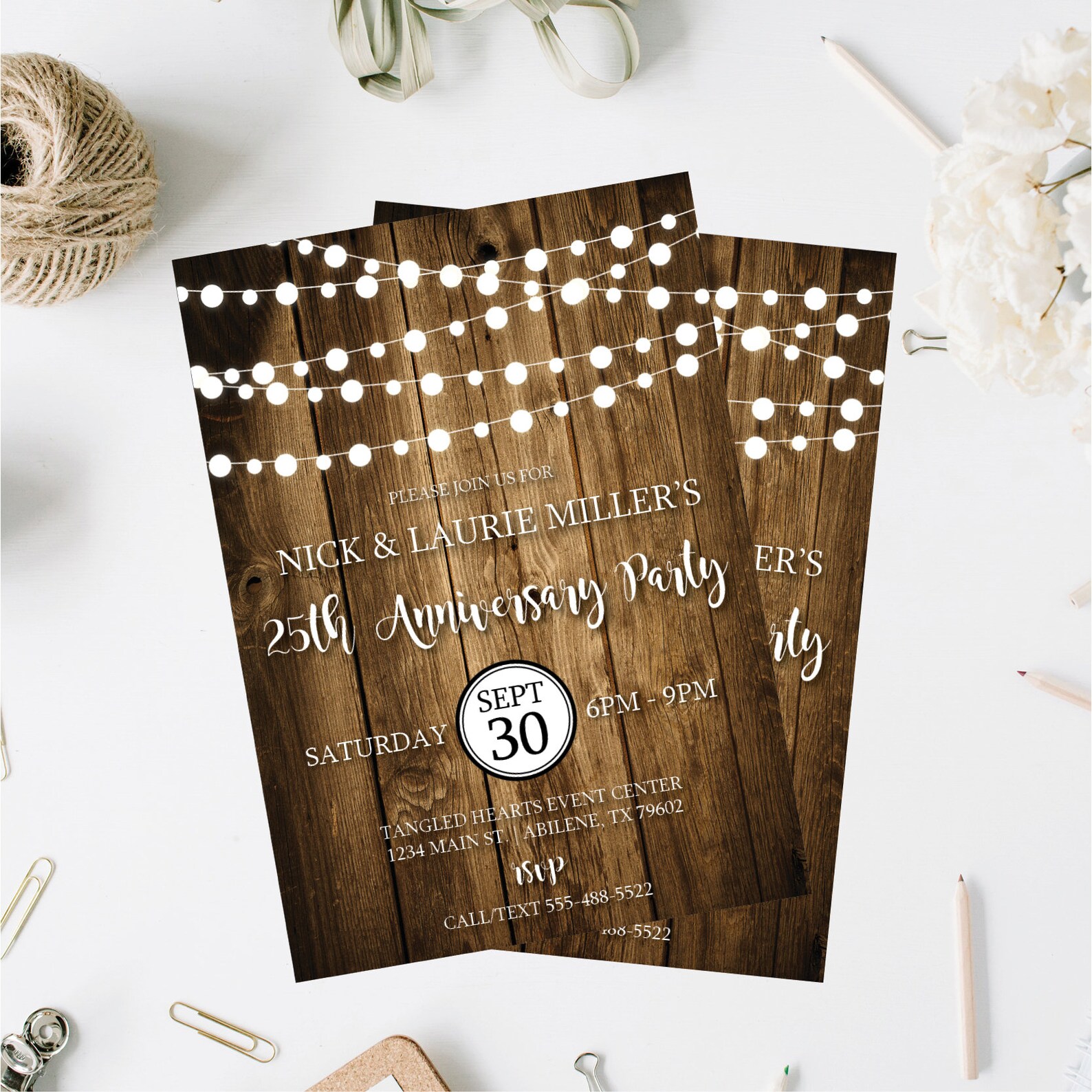 Rustic Anniversary Party Invitation | String Lights | Print, Text or ...