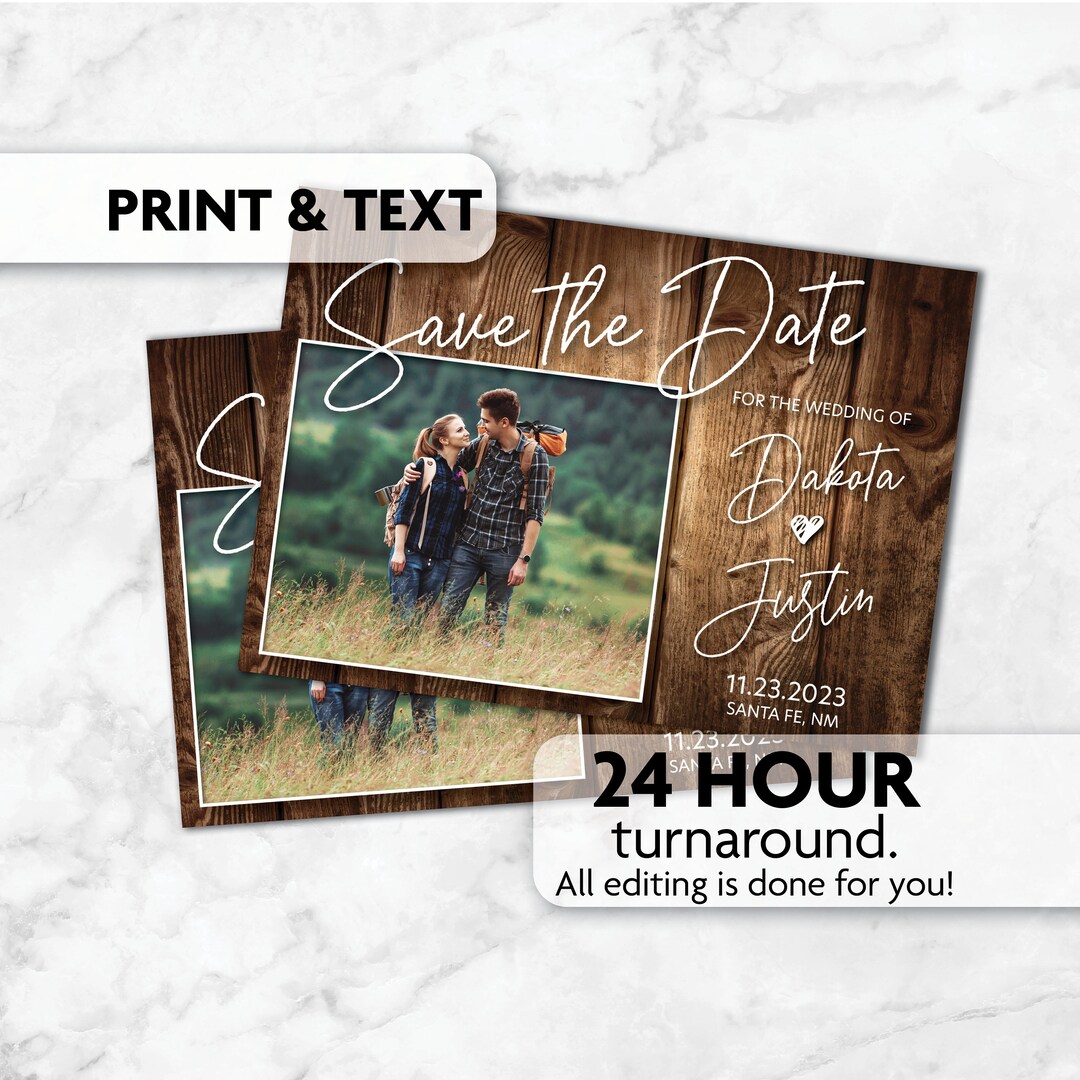 Rustic Wedding Save the Date With Photo | Print, Text or Email Invite ...