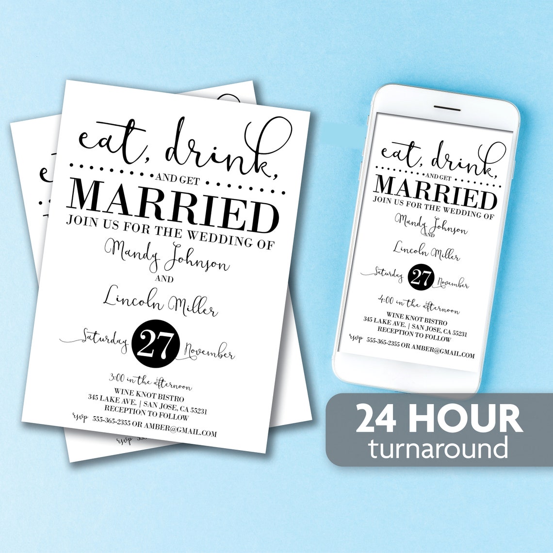 Wedding Invitations Eat Drink and Get Married | Etsy