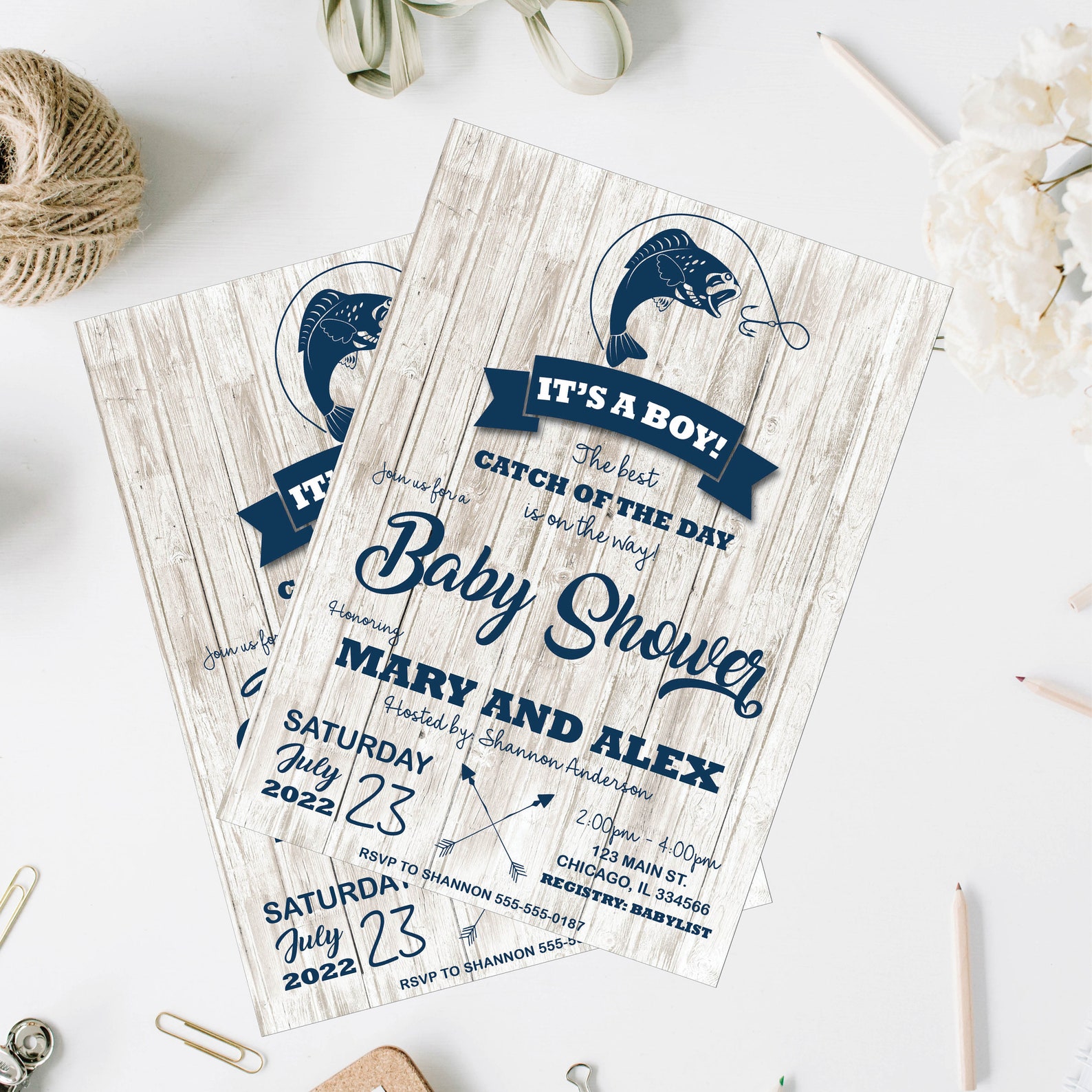 Fishing Baby Shower Invitations Diaper Raffle Book Card - Etsy