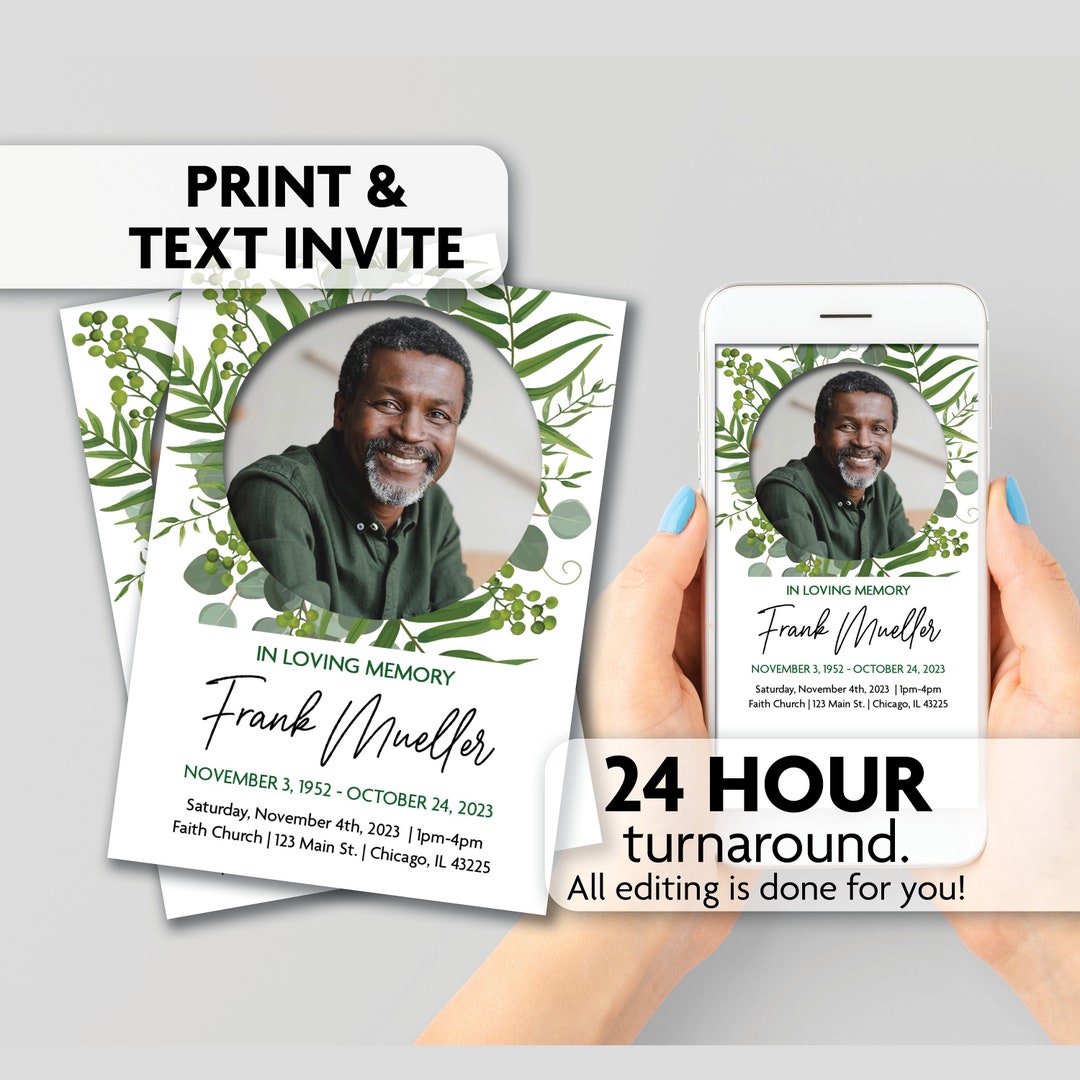 Memorial Invite | Celebration of Life | Funeral | Print, Text or Email ...