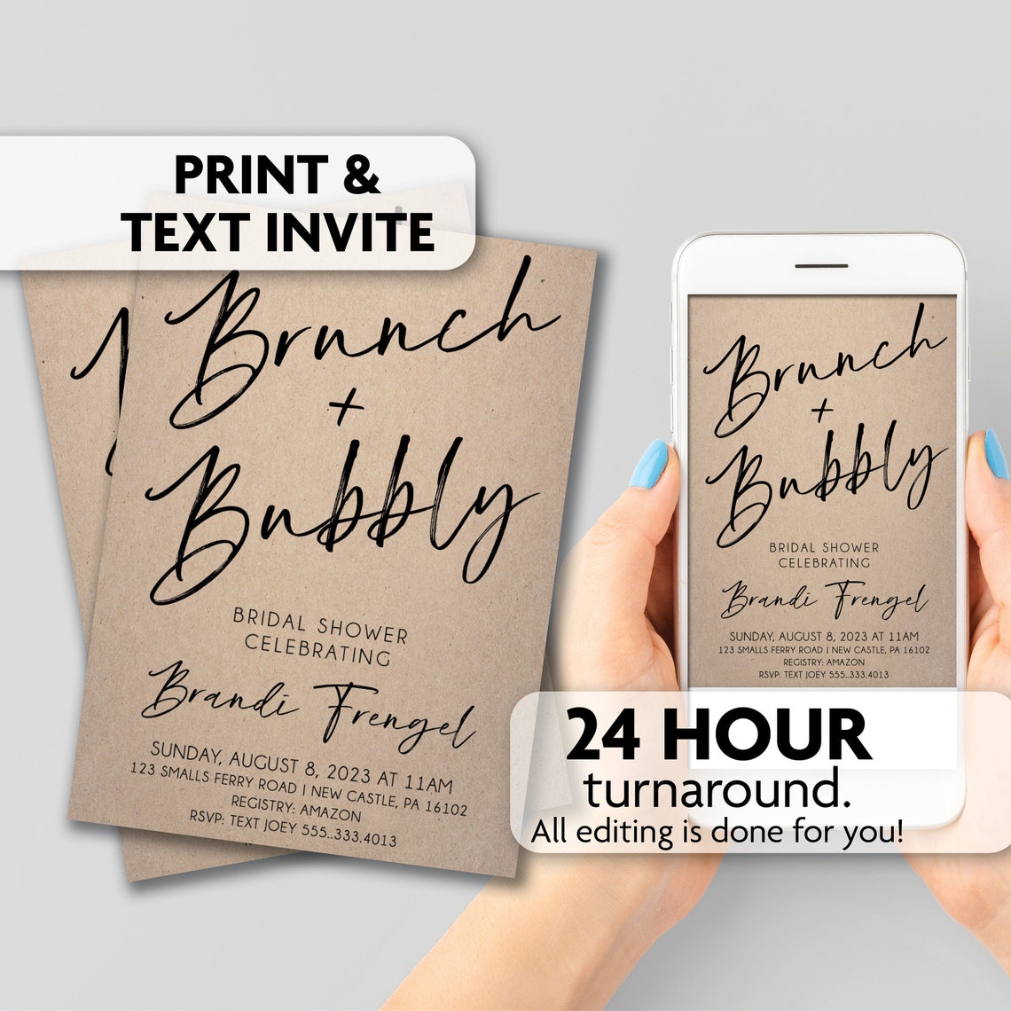 Brunch and Bubbly Bridal Shower Invitation Print Text or - Etsy