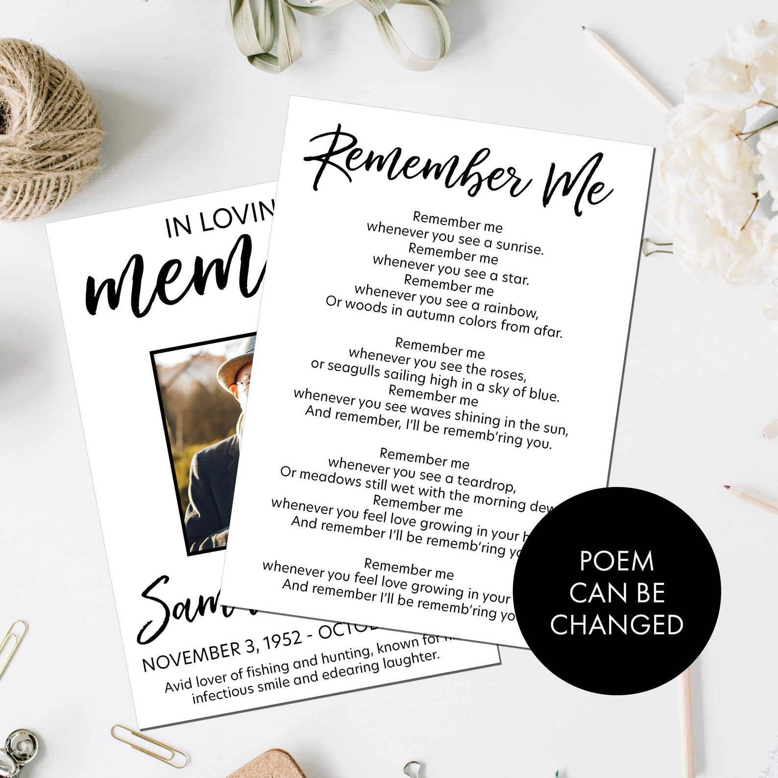 Memorial Poem Card Celebration of Life Funeral | Etsy