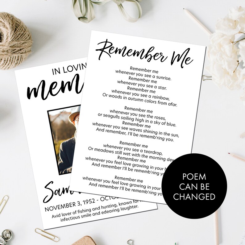 Memorial Poem Card Celebration of Life Funeral | Etsy
