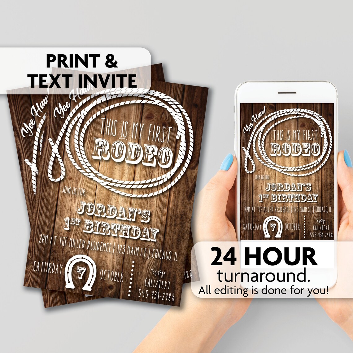 Cowboy Birthday Invitation My First Rodeo ANY Age Print - Etsy