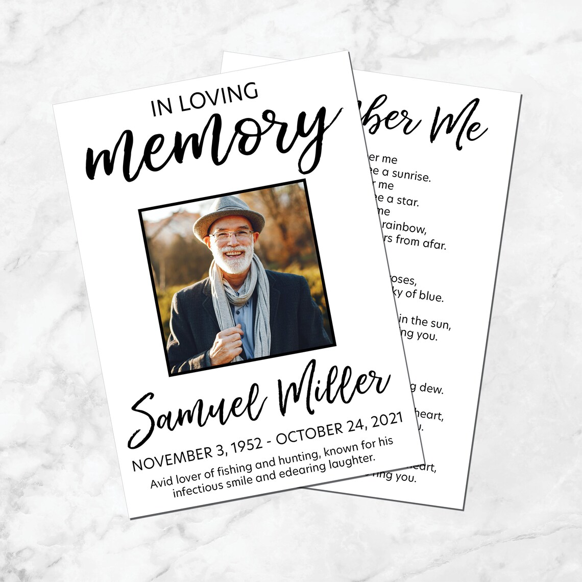 Memorial Poem Card Celebration of Life Funeral | Etsy